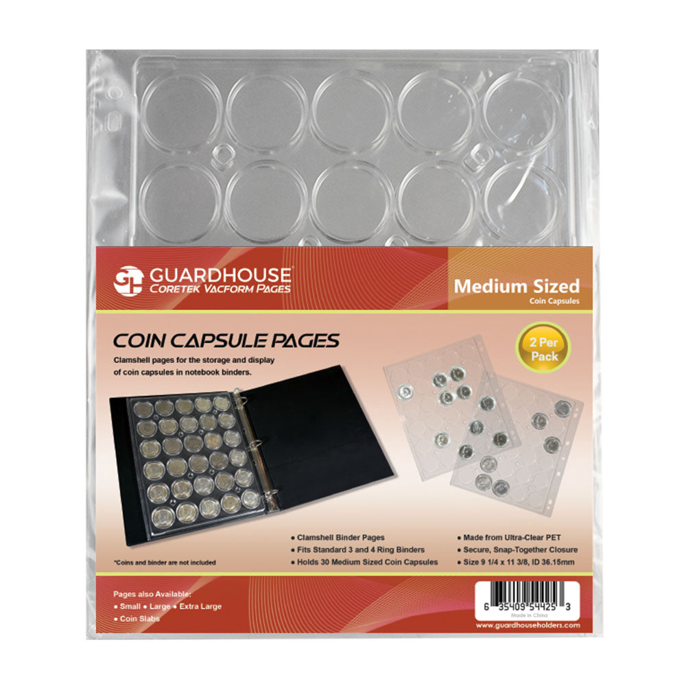 Coin Capsule Album Pages 30 MED - Model "T" Capsules per Page (2 Pages ...